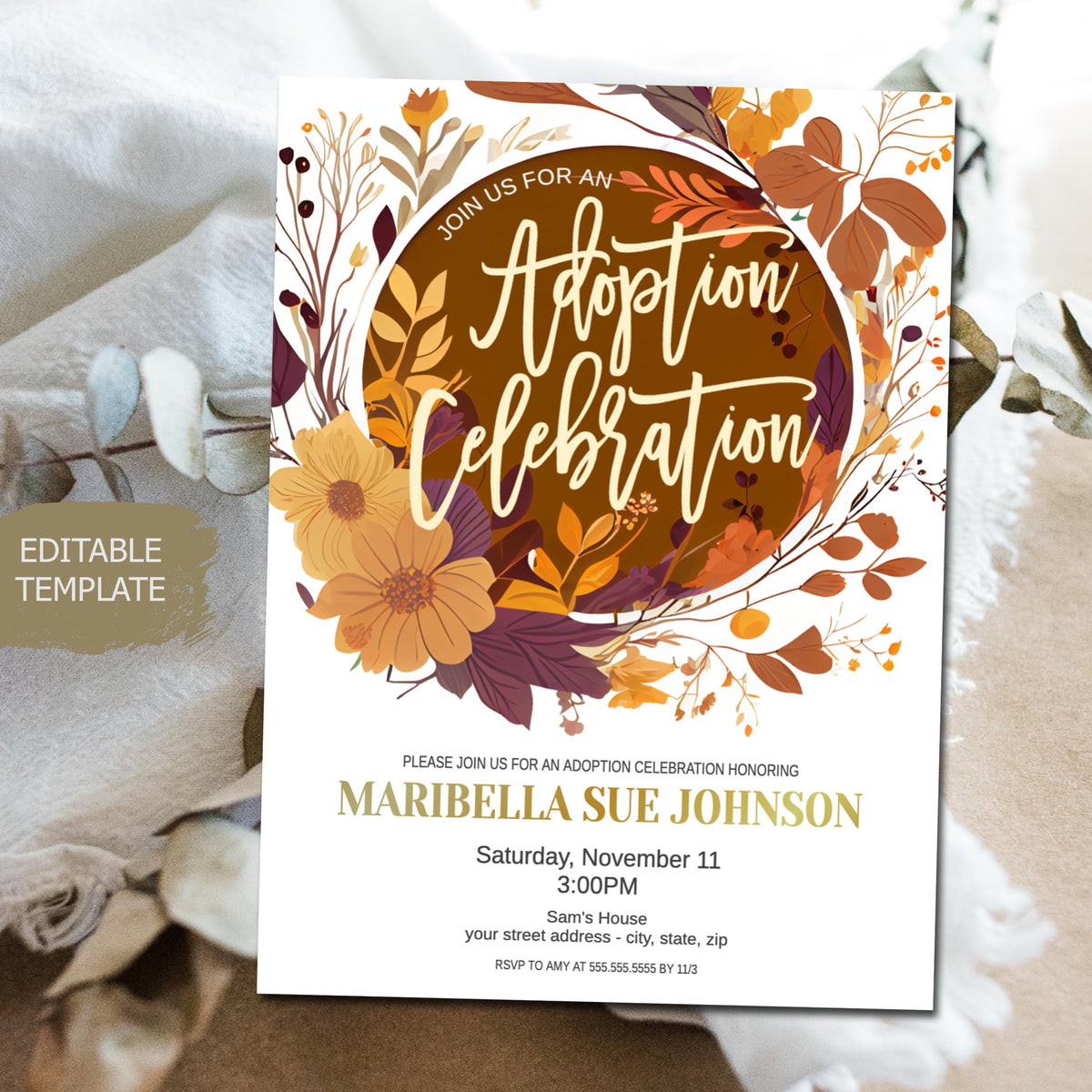 Autumn Adoption Celebration Invite, Forever Family Party Invite ...