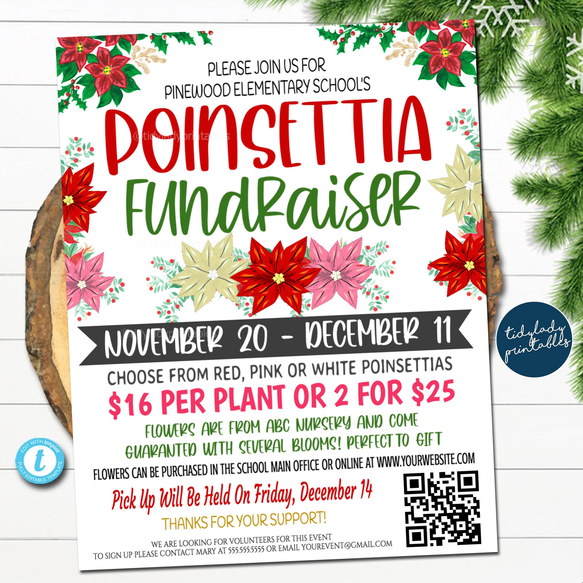 Poinsettia Fundraiser Flyer and Order Form | TidyLady Printables