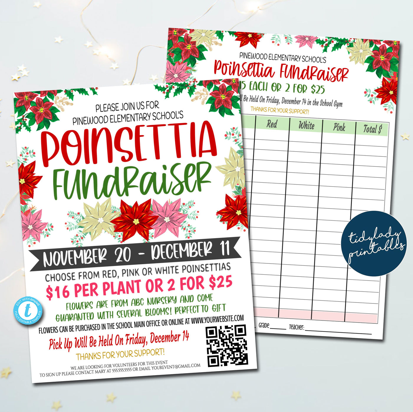 Poinsettia Fundraiser Flyer and Order Form | TidyLady Printables