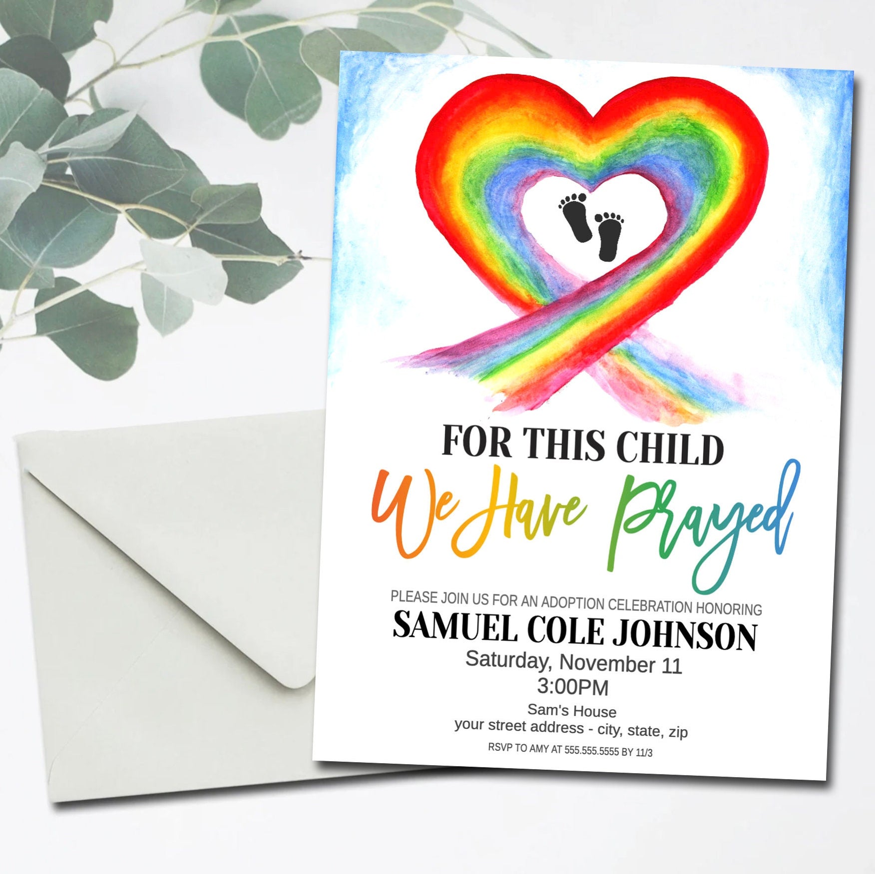 Rainbow Baby Adoption Invite, Religious Adoption Celebration — TidyLady ...