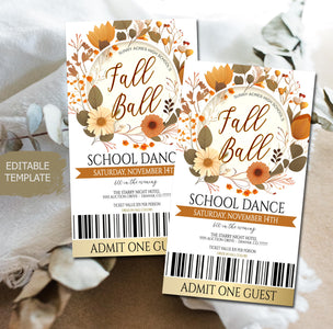 Fall Ball Theme Ticket High School Formal Dance, Autumn Gala — TidyLady ...