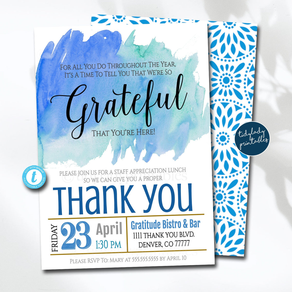 Appreciation Invitation, Grateful For You Teacher Staff Invite ...