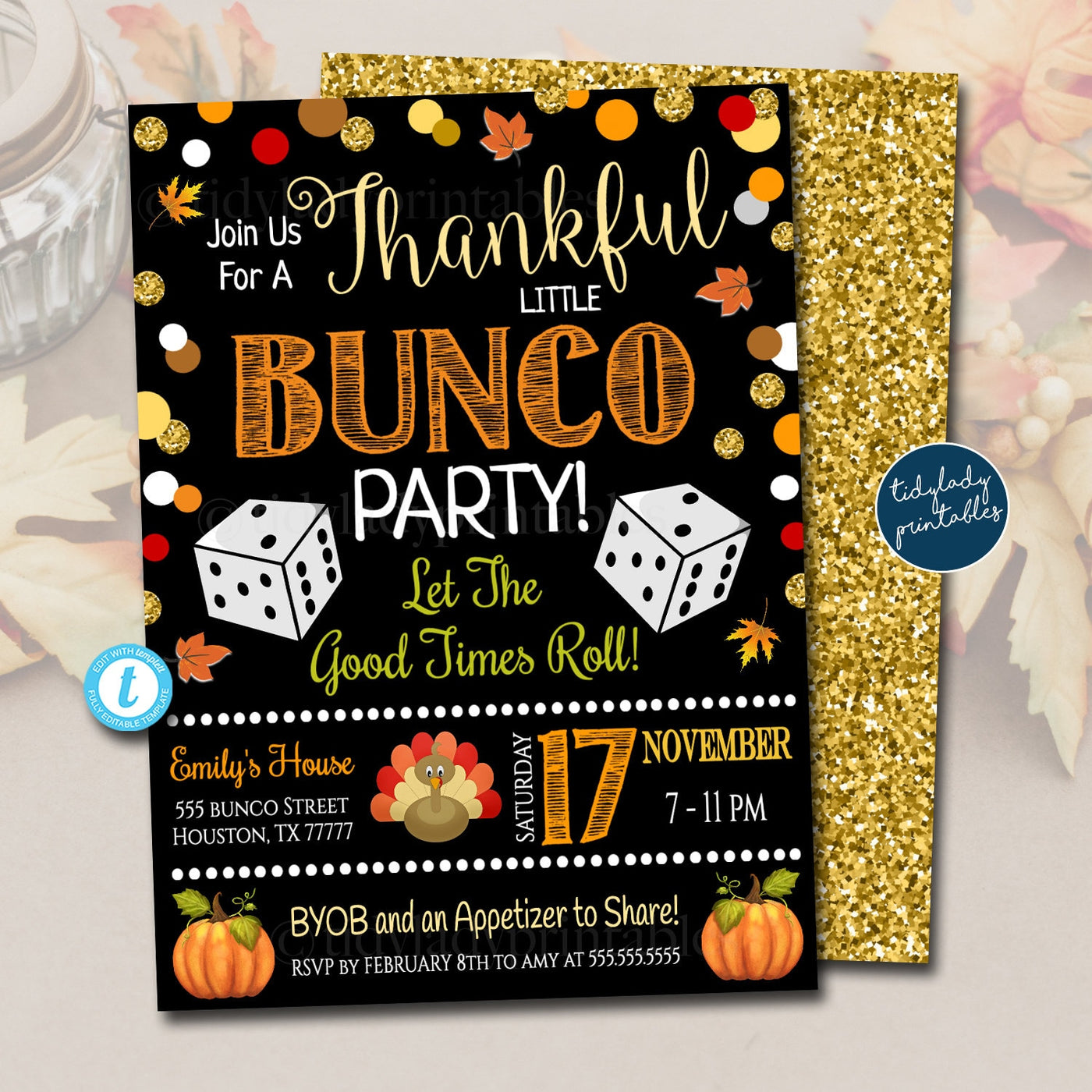 Thanksgiving Bunco Party Invite, Bunco Dice Party Invitation — TidyLady ...