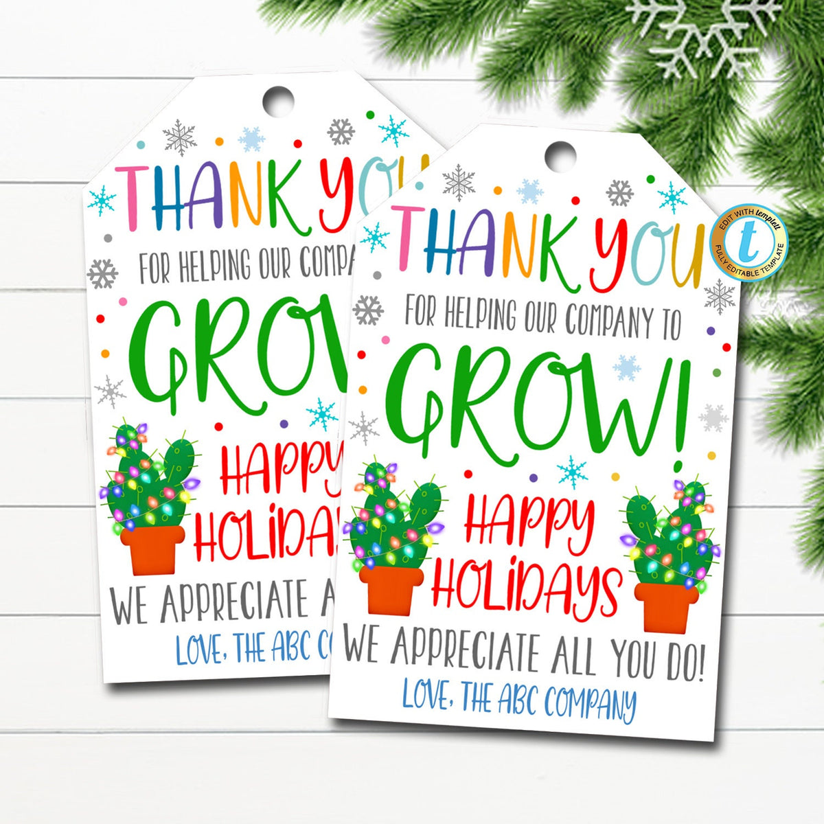 Holiday Staff Gift Tags | Thanks For Helping Our Company Grow ...