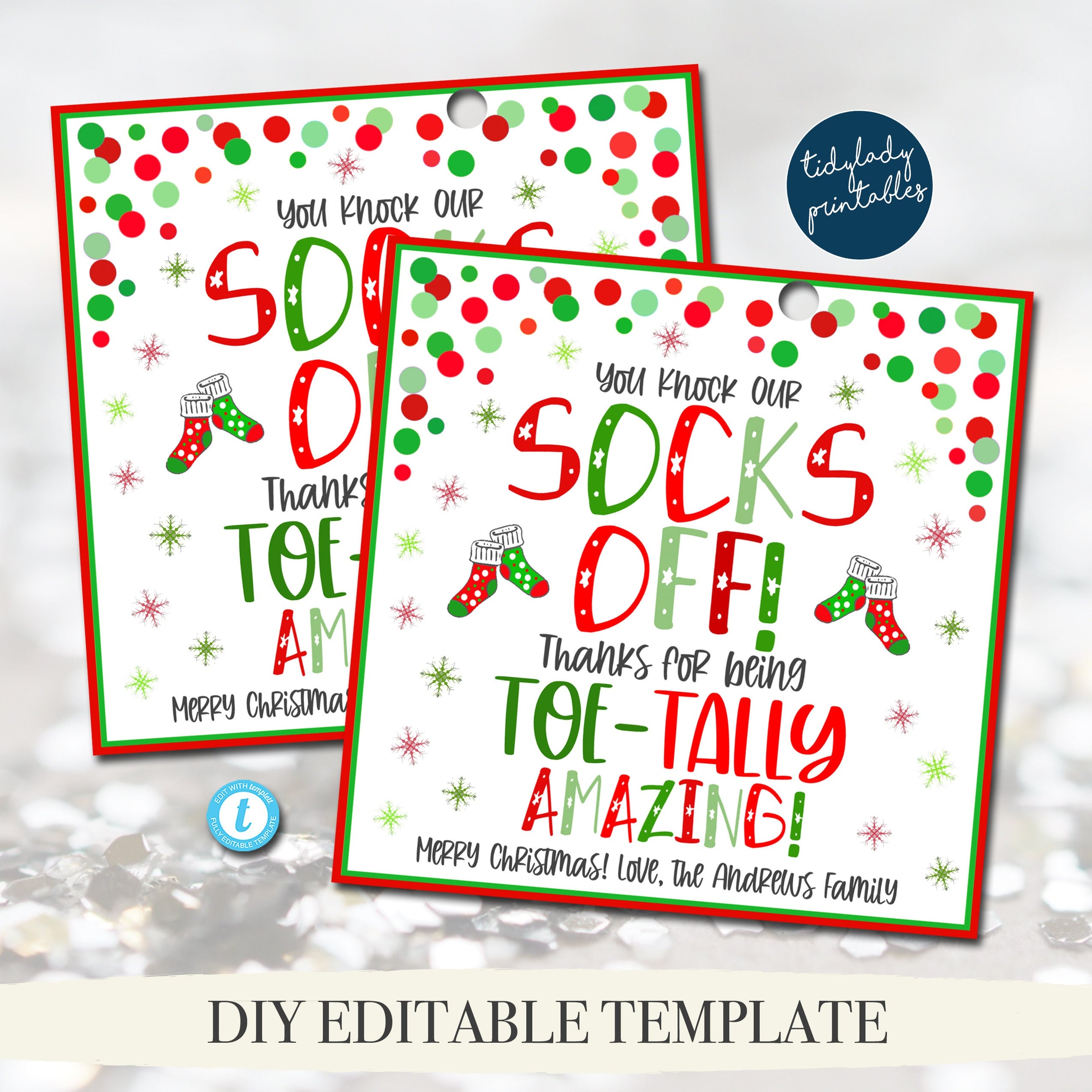 Christmas Sock Gift Tags Staff | Mani Pedi Gift — TidyLady Printables