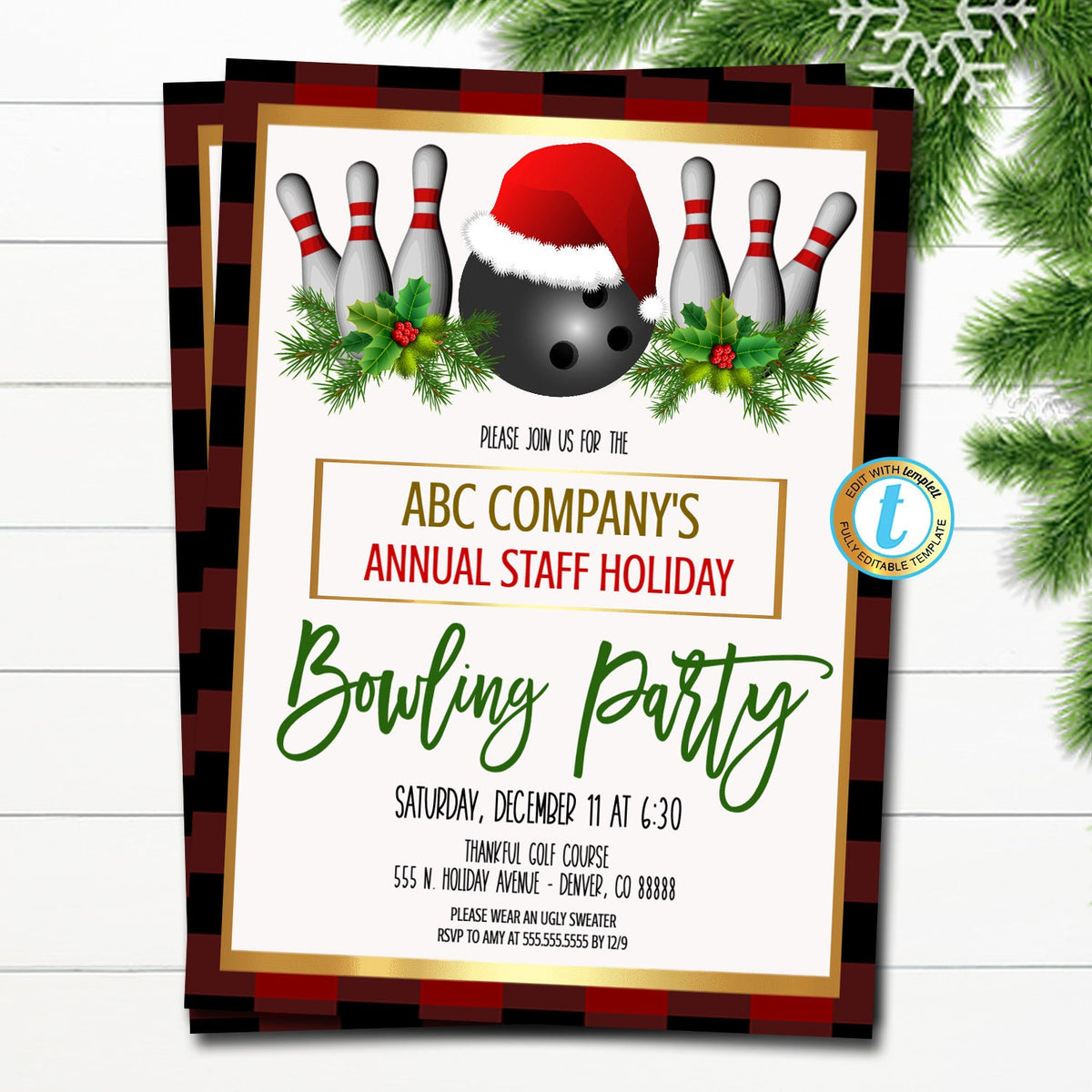 Christmas Bowling Party Invitation | Adult Holiday Invite — TidyLady ...