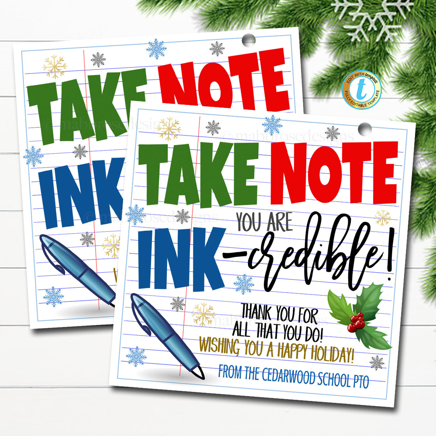 Christmas Pen Thank You Gift Tags, Teacher Staff Appreciation ...