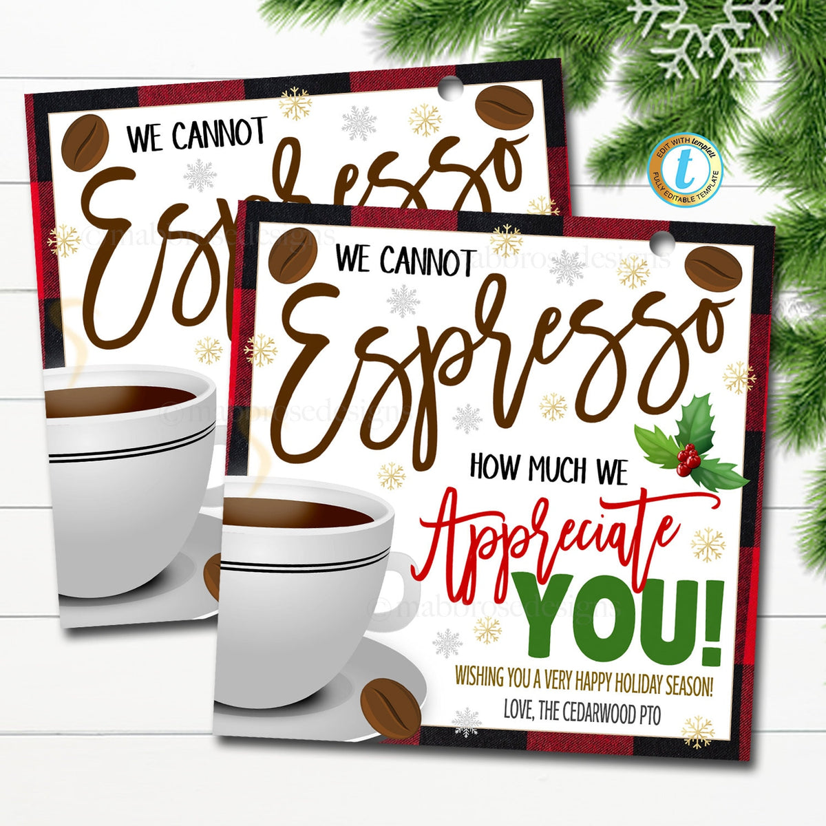 Christmas Coffee Gift Tag, Teacher Staff Holiday Appreciation ...
