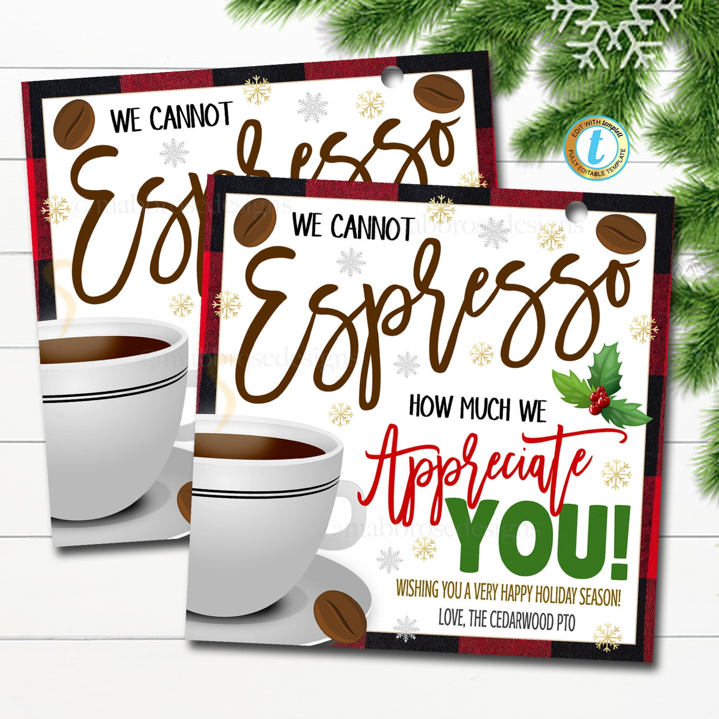 Christmas Coffee Gift Tag, Teacher Staff Holiday Appreciation ...
