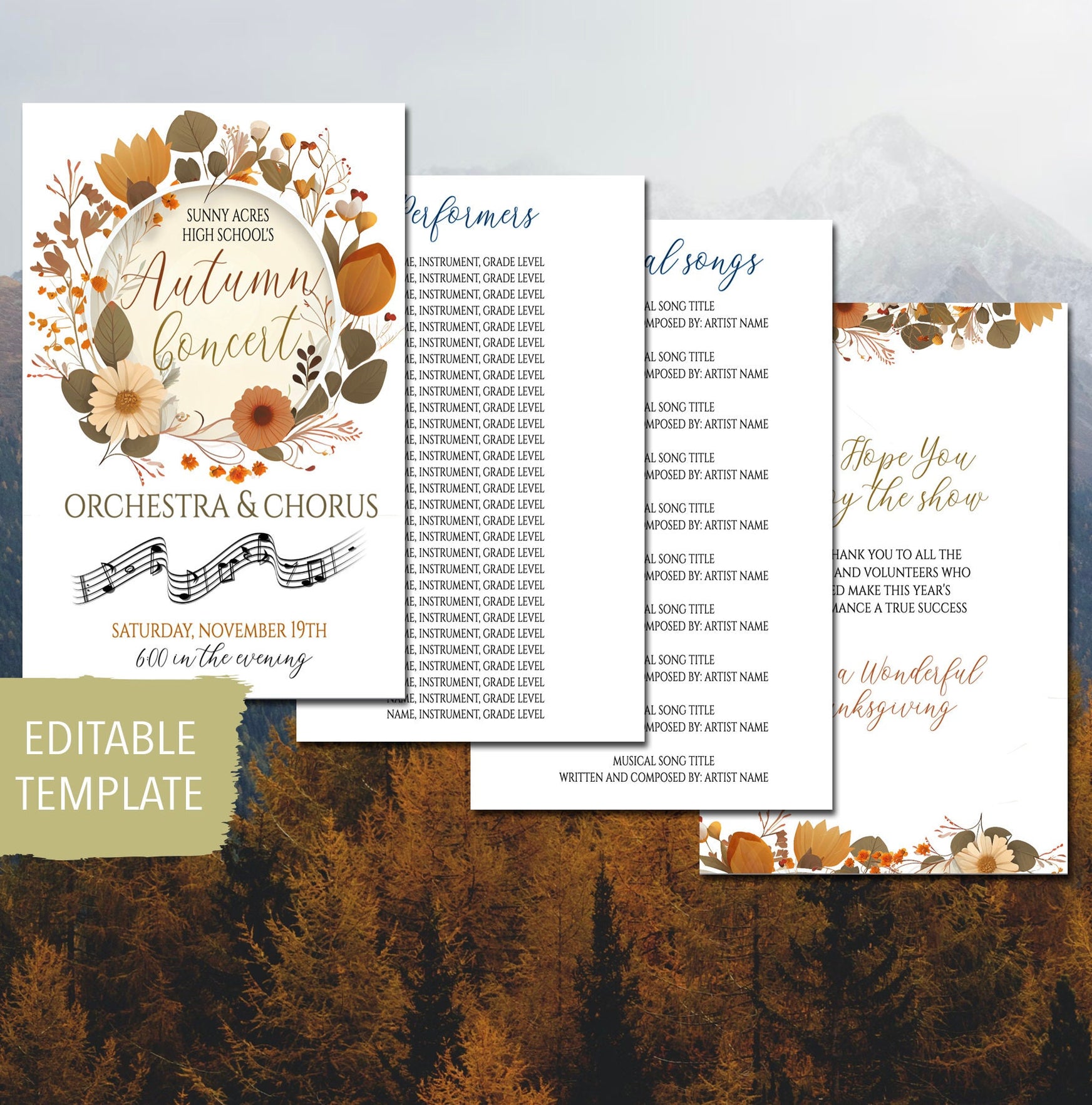Fall Thanksgiving Concert Program, High School Autumn Concert ...