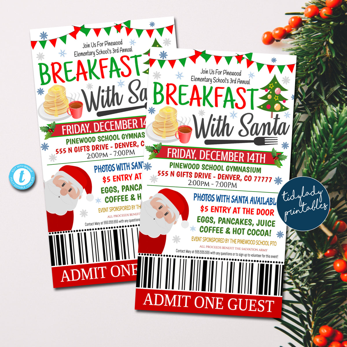Breakfast with Santa Tickets, Pancakes with Santa Invitation — TidyLady ...