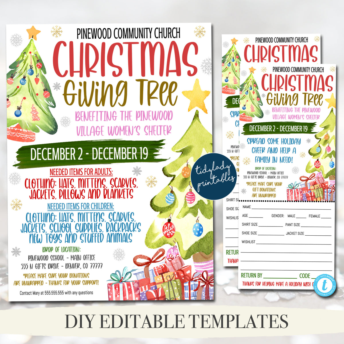Christmas Giving Tree Fundraiser Flyer and Tree Tag set — TidyLady ...