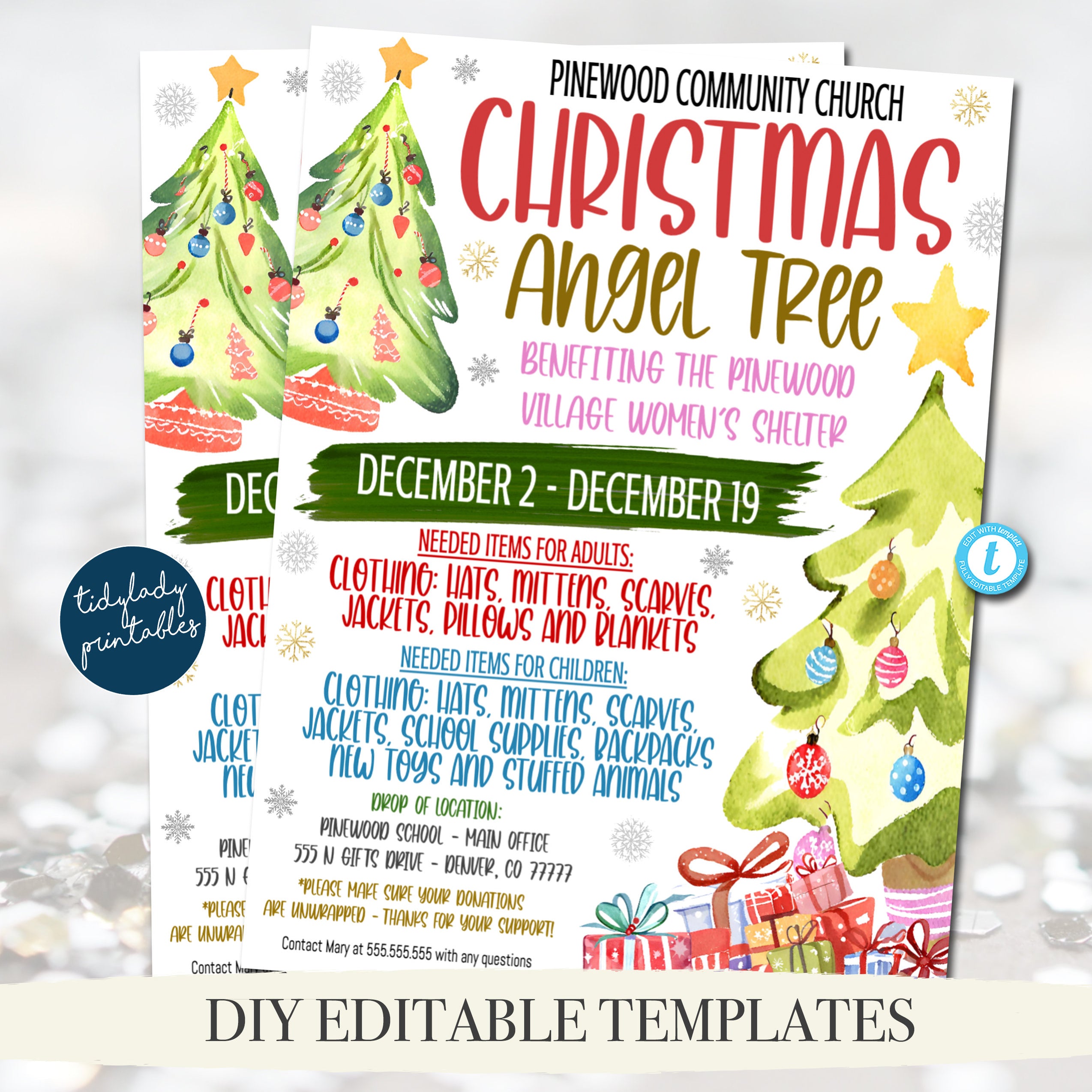 Christmas Angel Tree Fundraiser Flyer and Tree Tag set — TidyLady ...