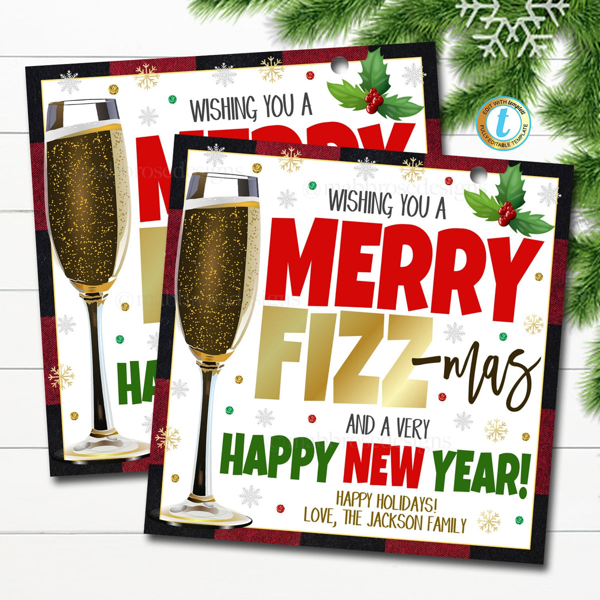 Merry Fizz-mas Christmas Gift Tags, Appreciation Wine Gift — TidyLady ...