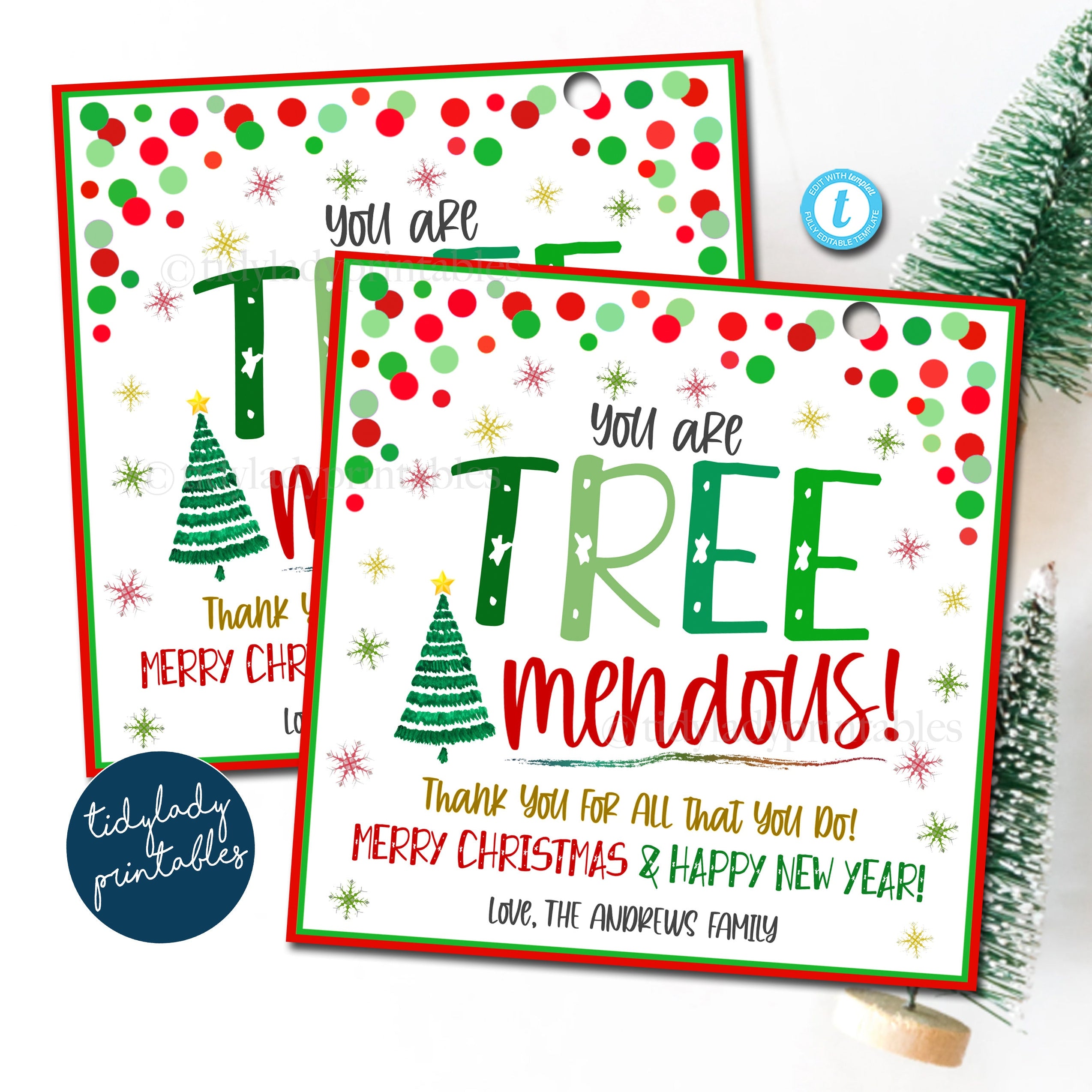 Christmas Appreciation Thank You Gift Tags, Christmas Tree Tag ...