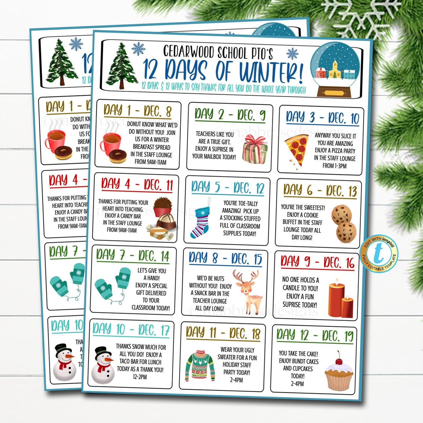 Winter Holiday Appreciation Flyer, 12 Days of Winter Calendar ...