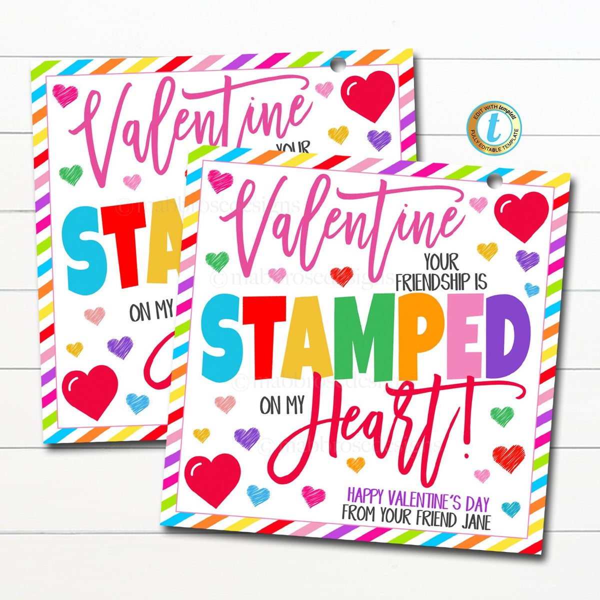 Valentine Stamp Gift Tags, Friend Kids Classroom School Card — TidyLady ...