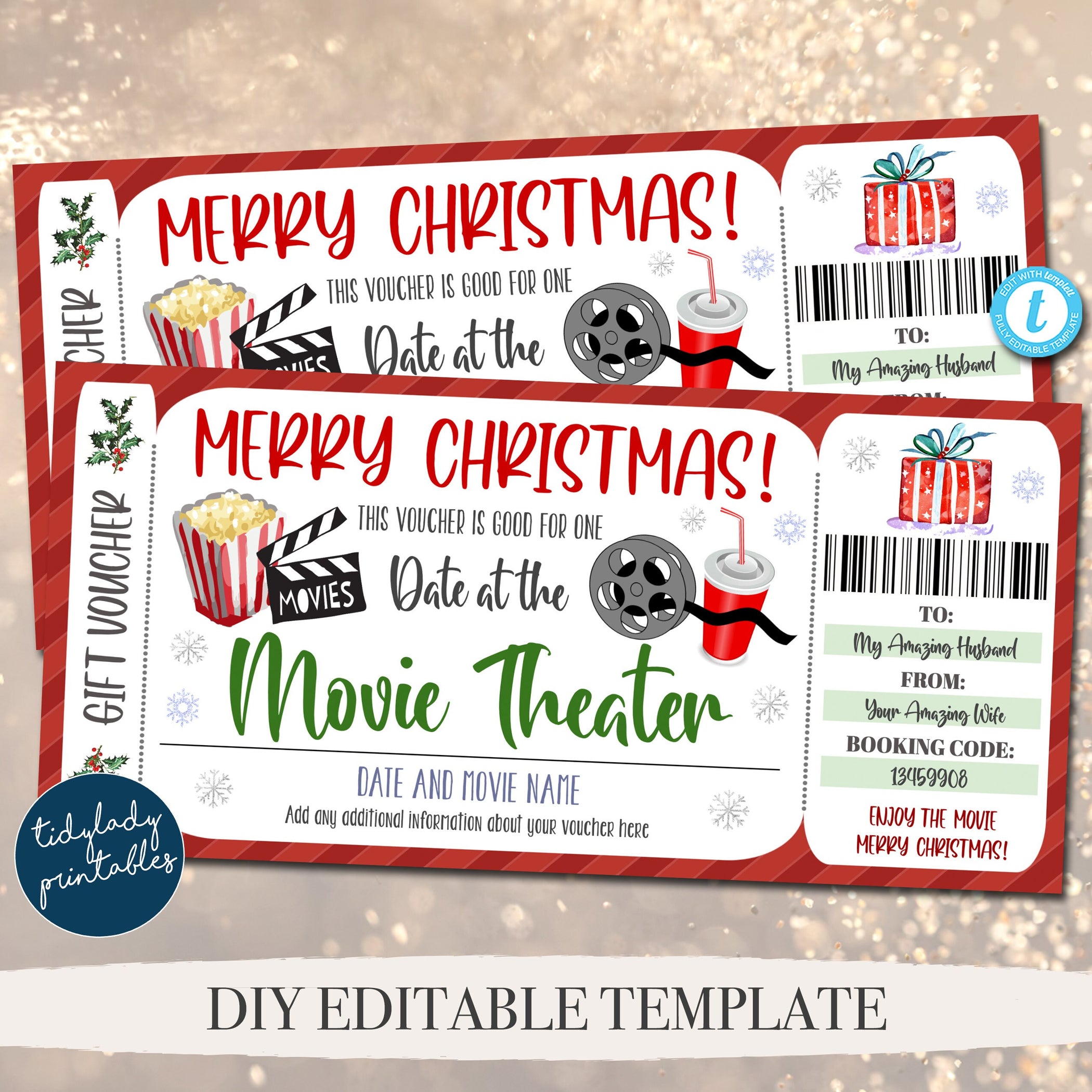 Christmas Movie Ticket Voucher, Movie Theater Ticket Holiday Gift ...