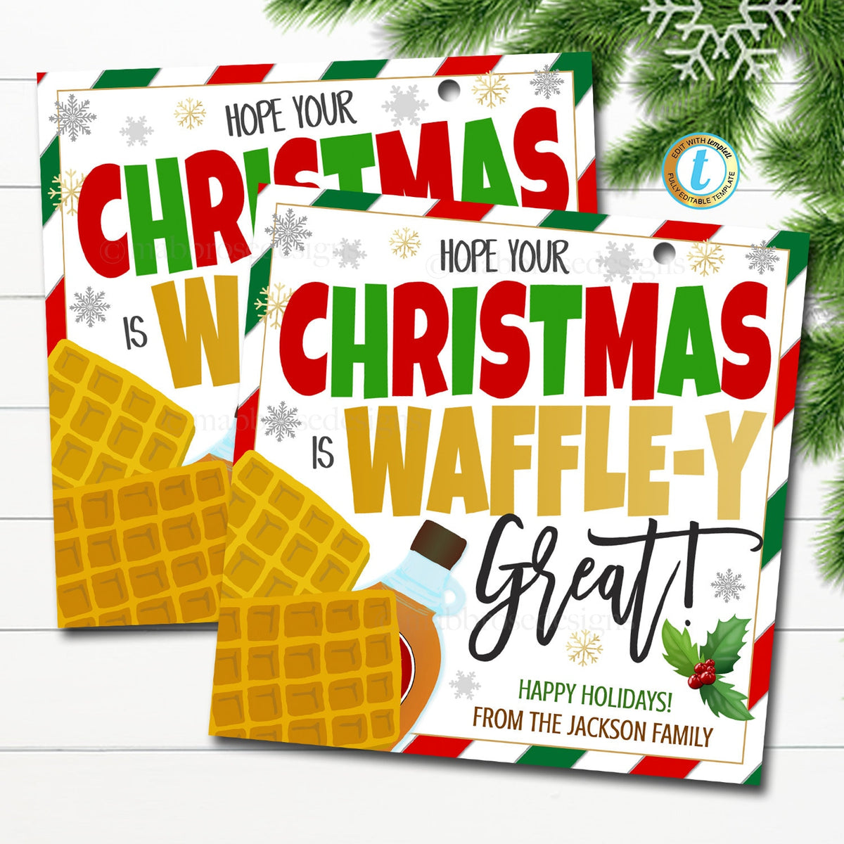 Christmas Waffle Gift Tags, Holiday Syrup Waffle Mix Gift Tag ...