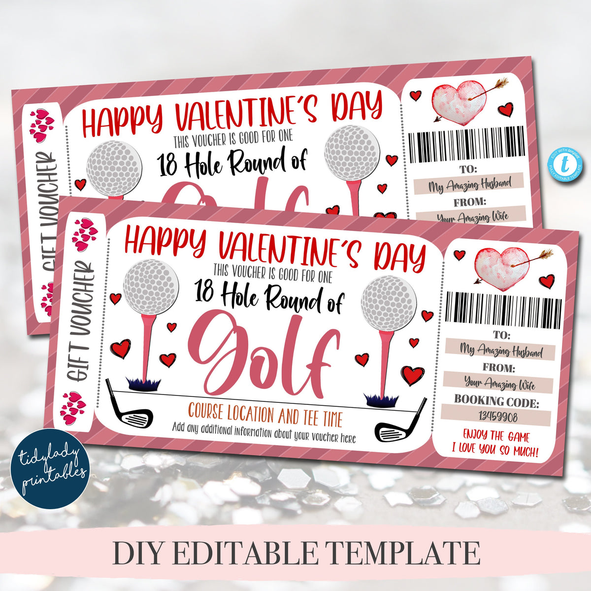 Valentine's Day Golfing Ticket Voucher, Round of Golf Game Ticket ...
