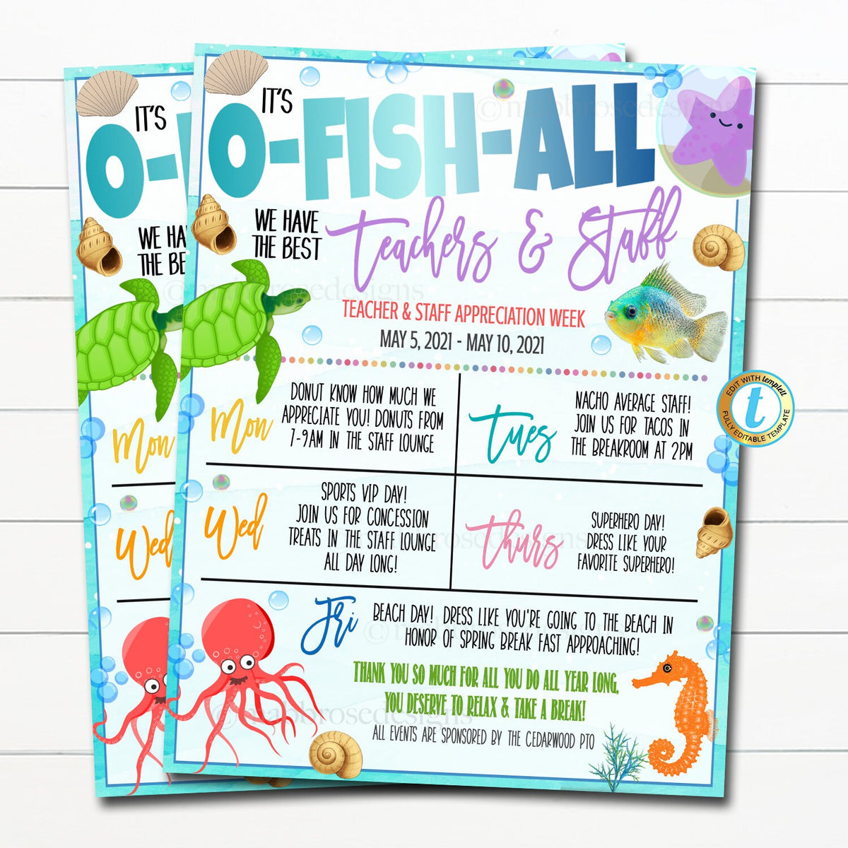 Under the Sea Theme Teacher Appreciation Week Itinerary — TidyLady ...