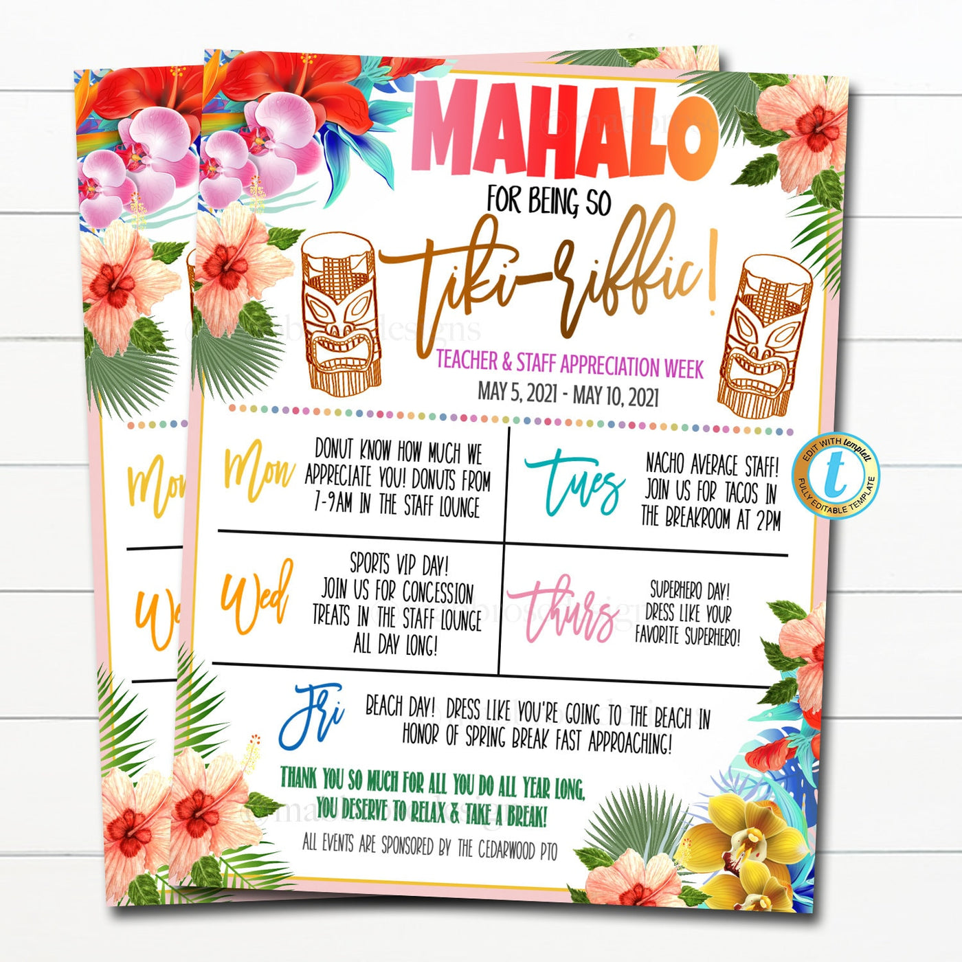 Luau Teacher Appreciation Week Itinerary, Beach Theme Schedule ...