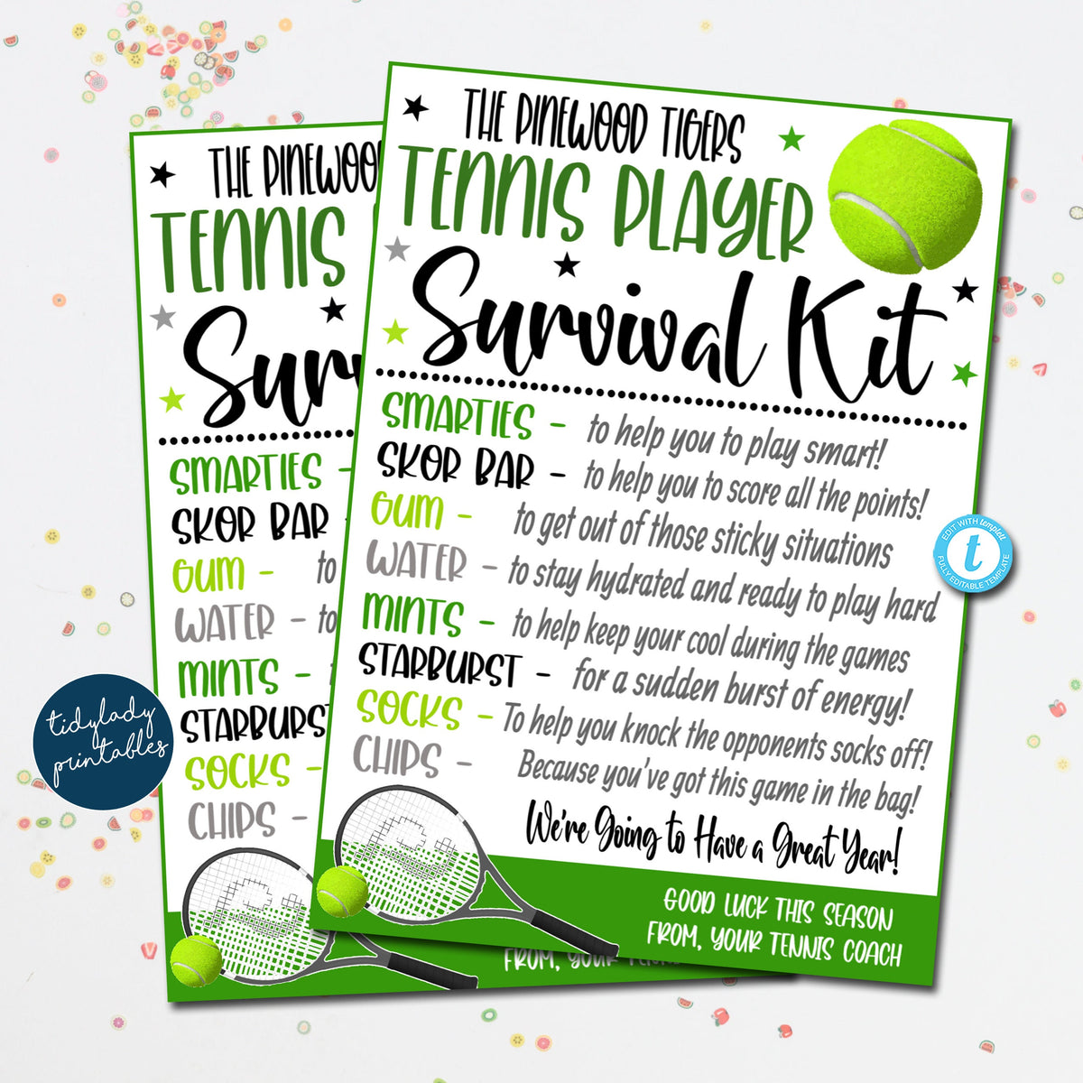 Tennis Survival Kit, Tennis Team Gift, Team Kids School Sports ...