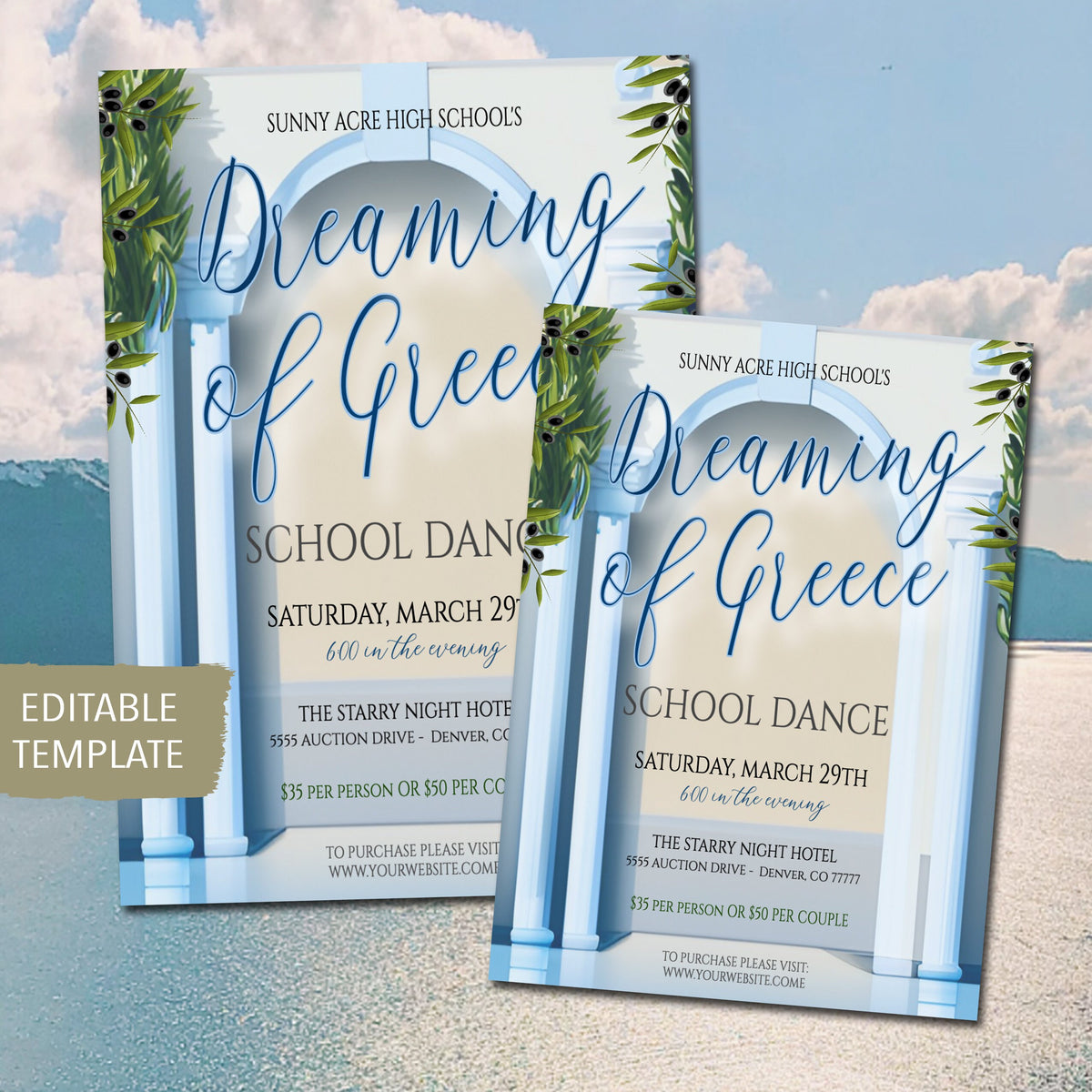 Greek Theme Dance Flyer and Invite, High School Formal — TidyLady ...