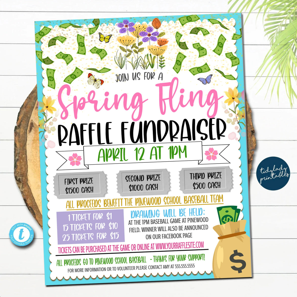 Spring Fling Raffle Ticket Fundraiser Flyer, School Fundraiser ...