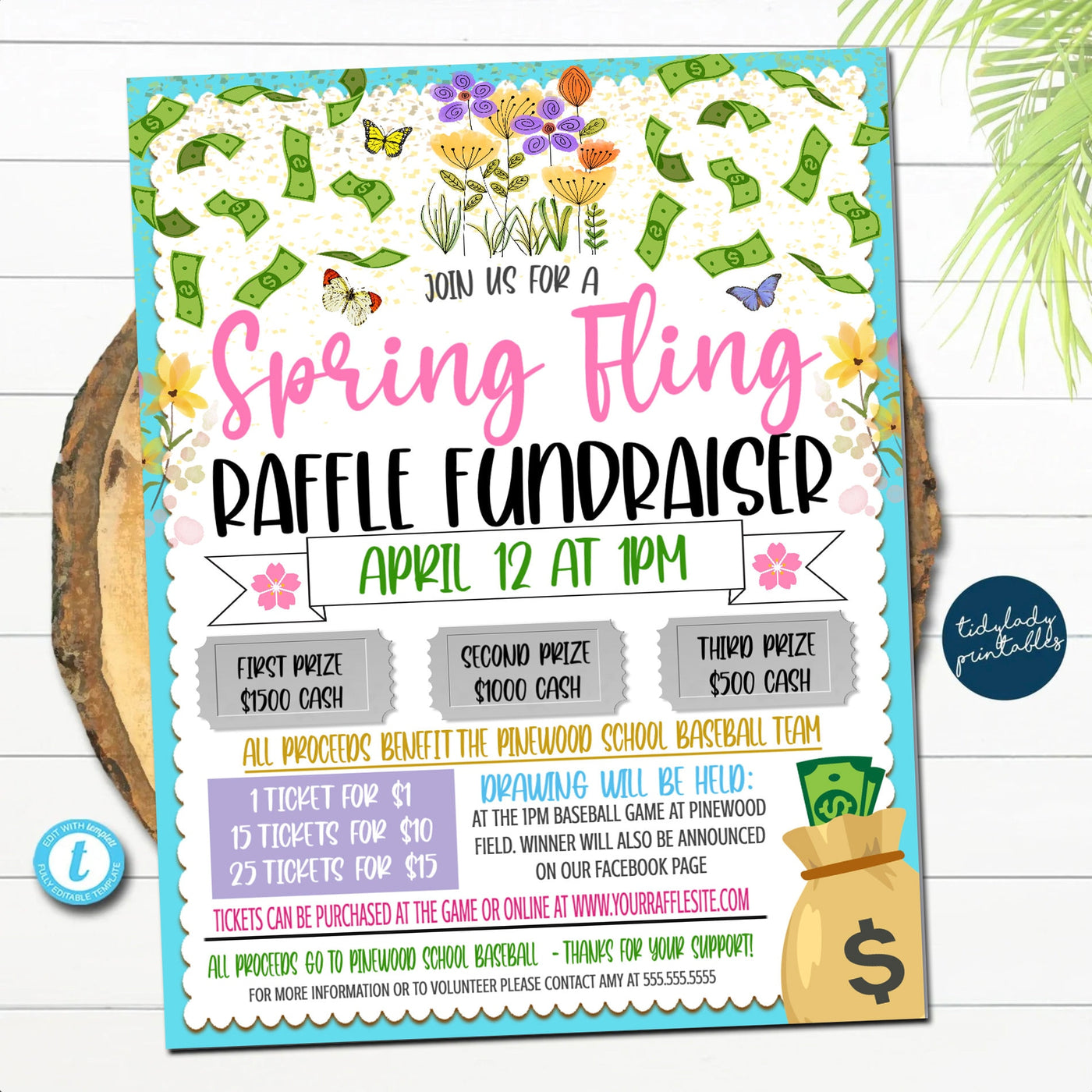 Spring Fling Raffle Ticket Fundraiser Flyer, School Fundraiser ...