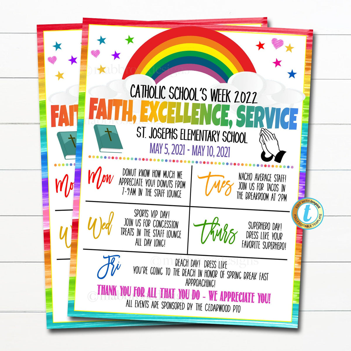 Catholic Schools Week, Spirit Week Itinerary Schedule — TidyLady Printables