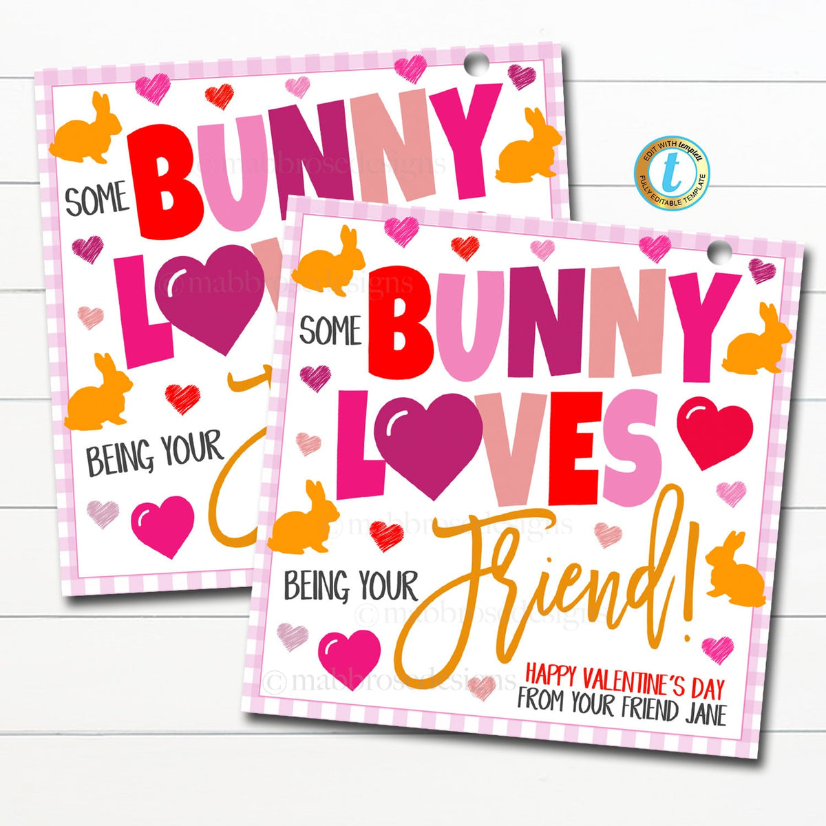 Valentine Gift Tags, Valentine Bunny Friend School Gift Tag — TidyLady ...