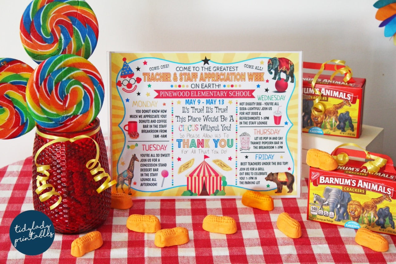 Circus Theme Teacher Appreciation Week Printable Party Set — TidyLady ...