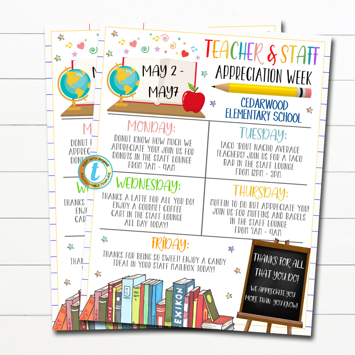 Teacher and Staff Appreciation Week Itinerary Template — TidyLady ...