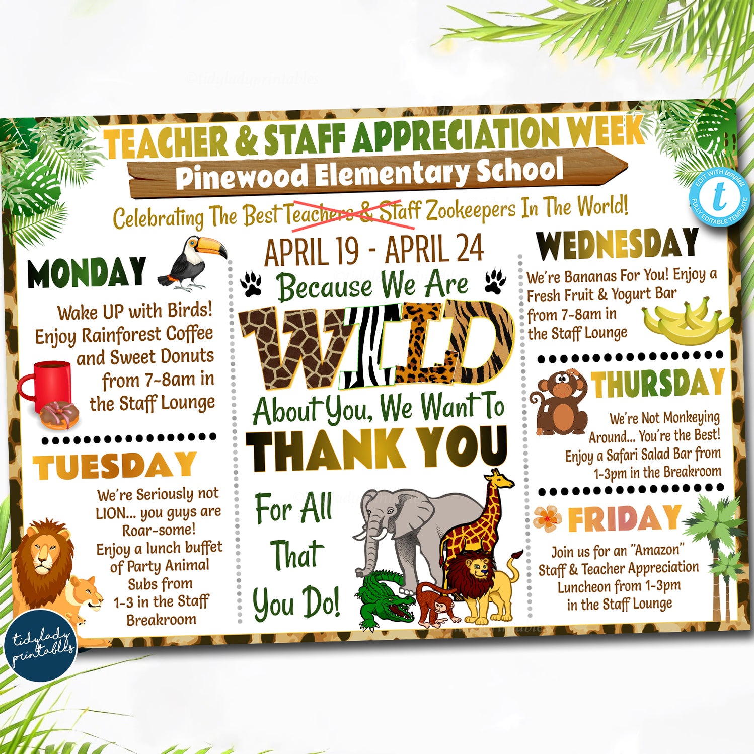 Jungle Theme Teacher Appreciation Week Printable Party Set — TidyLady ...