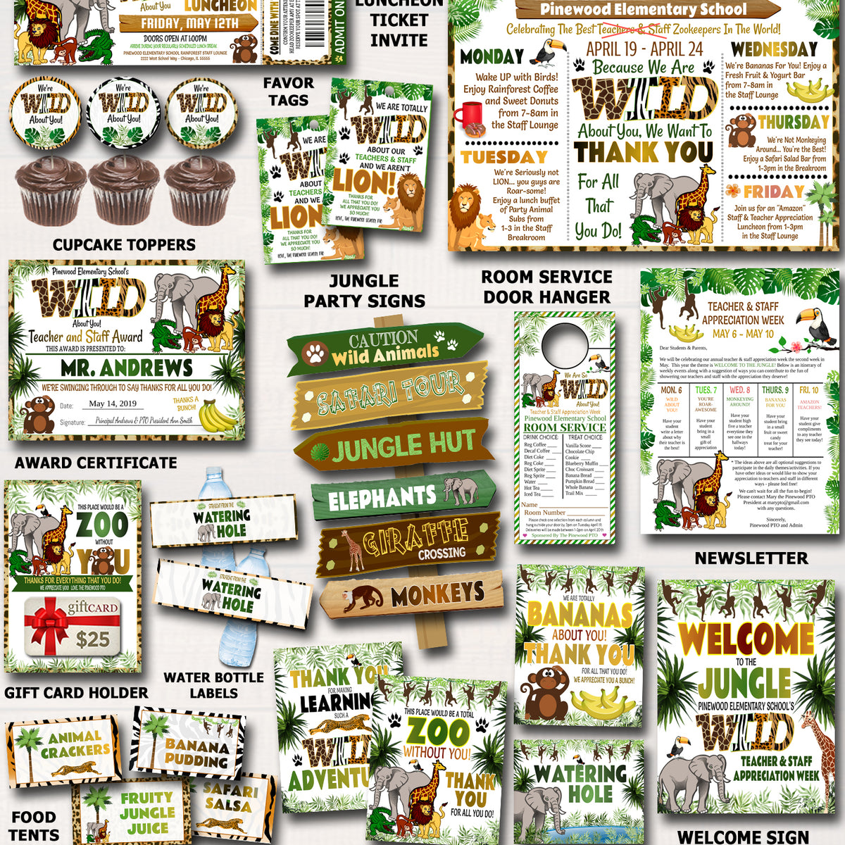 Jungle Theme Teacher Appreciation Week Printable Party Set — TidyLady ...