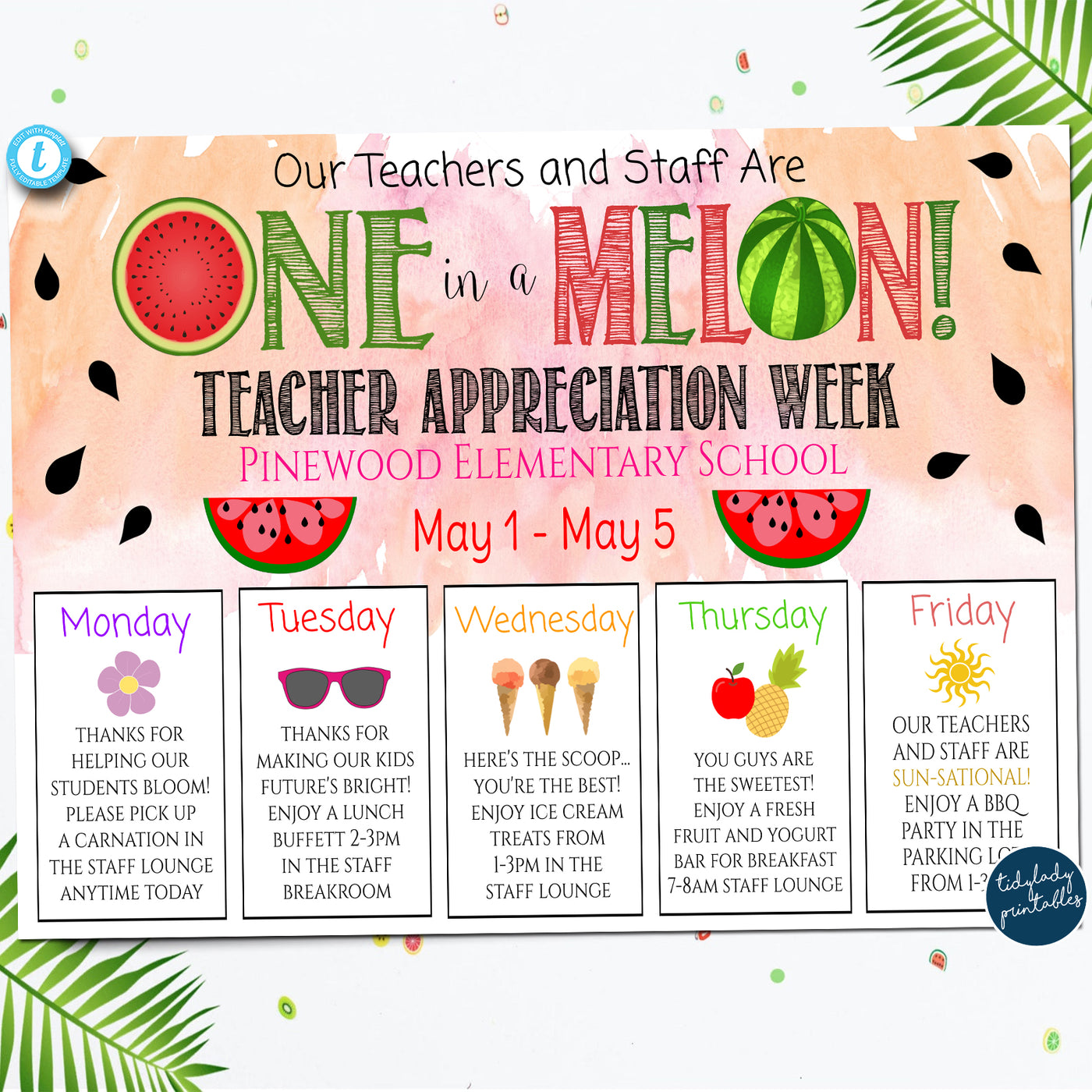 Watermelon Theme Teacher Appreciation Week Printable Party Set ...