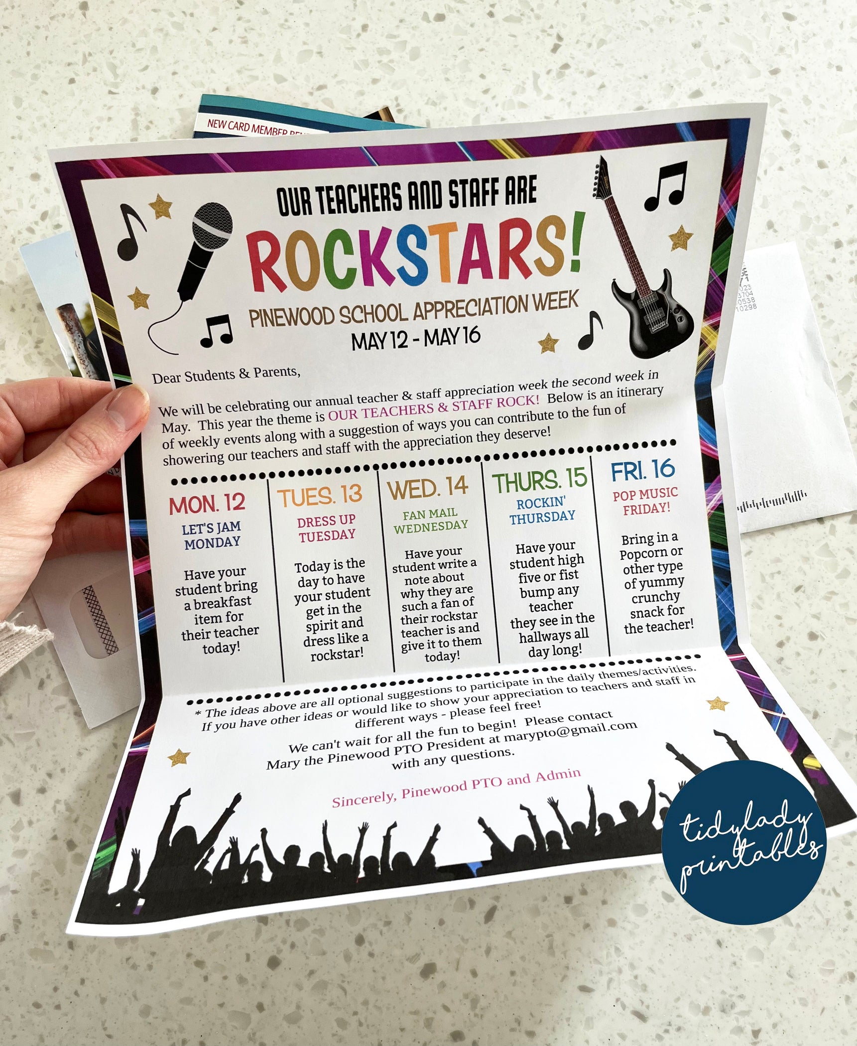 Rockstar Theme Teacher Appreciation Week Printable Party Set — TidyLady ...