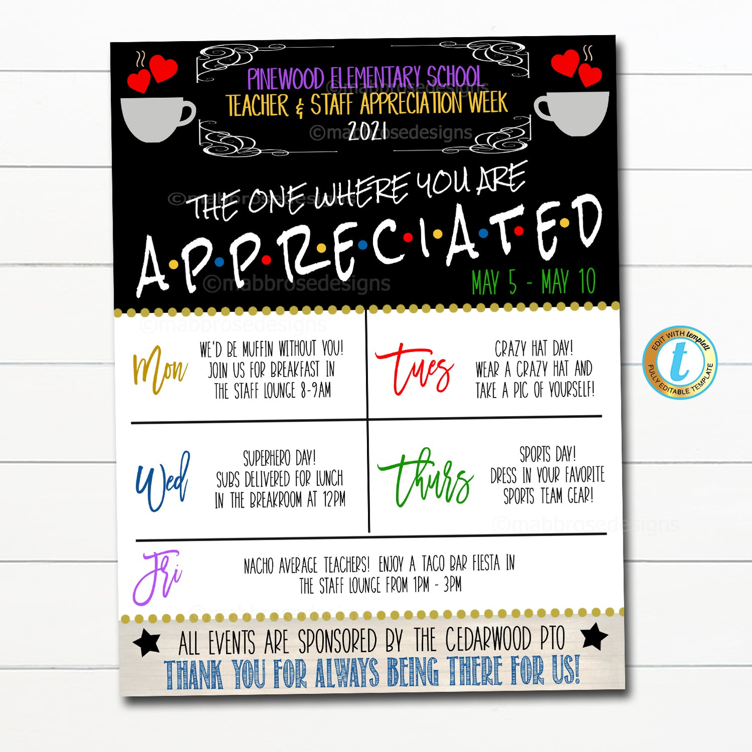90's Teacher Appreciation Week Itinerary Template, Thank You — TidyLady ...