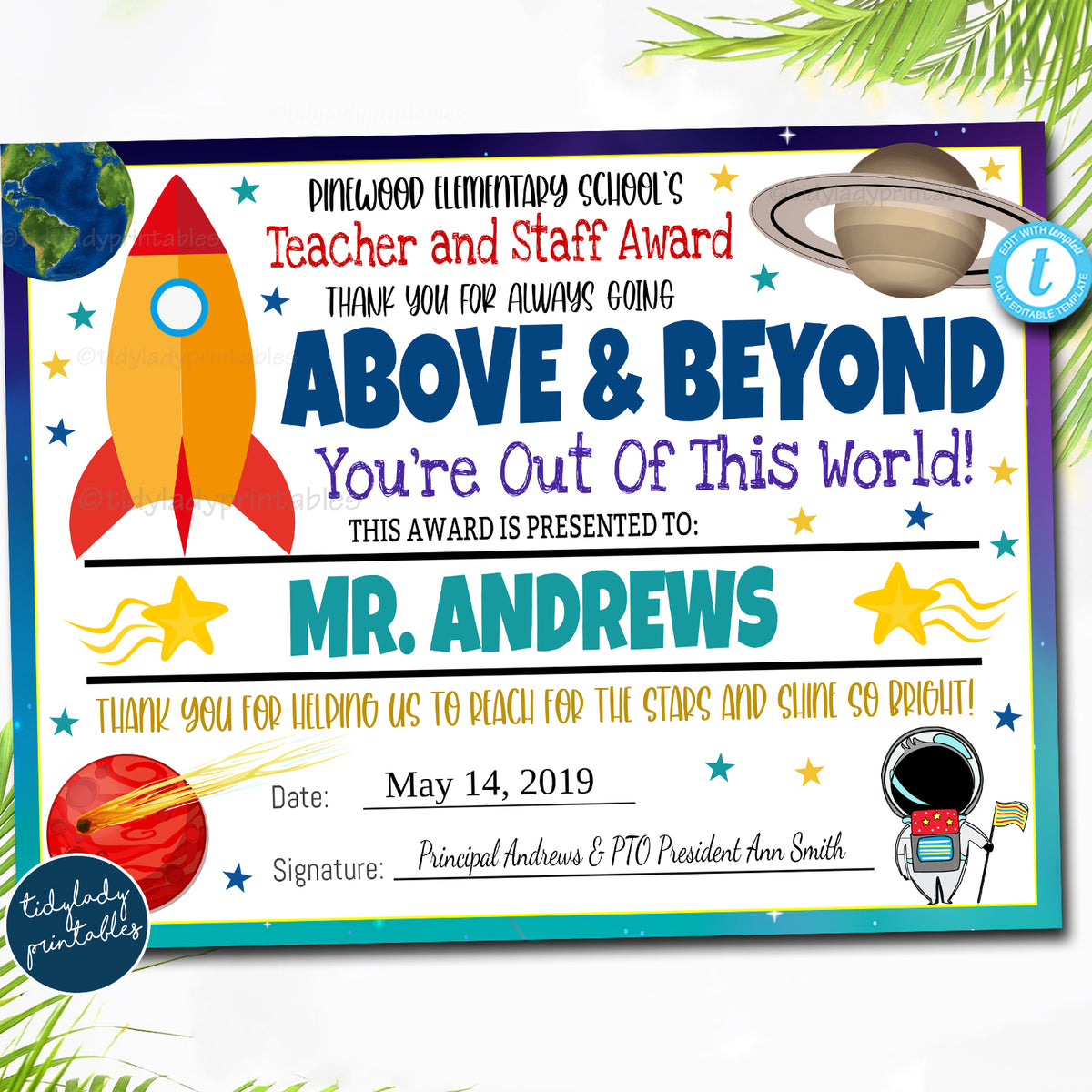 Outer Space Teacher Appreciation Week Award Certificates — TidyLady ...