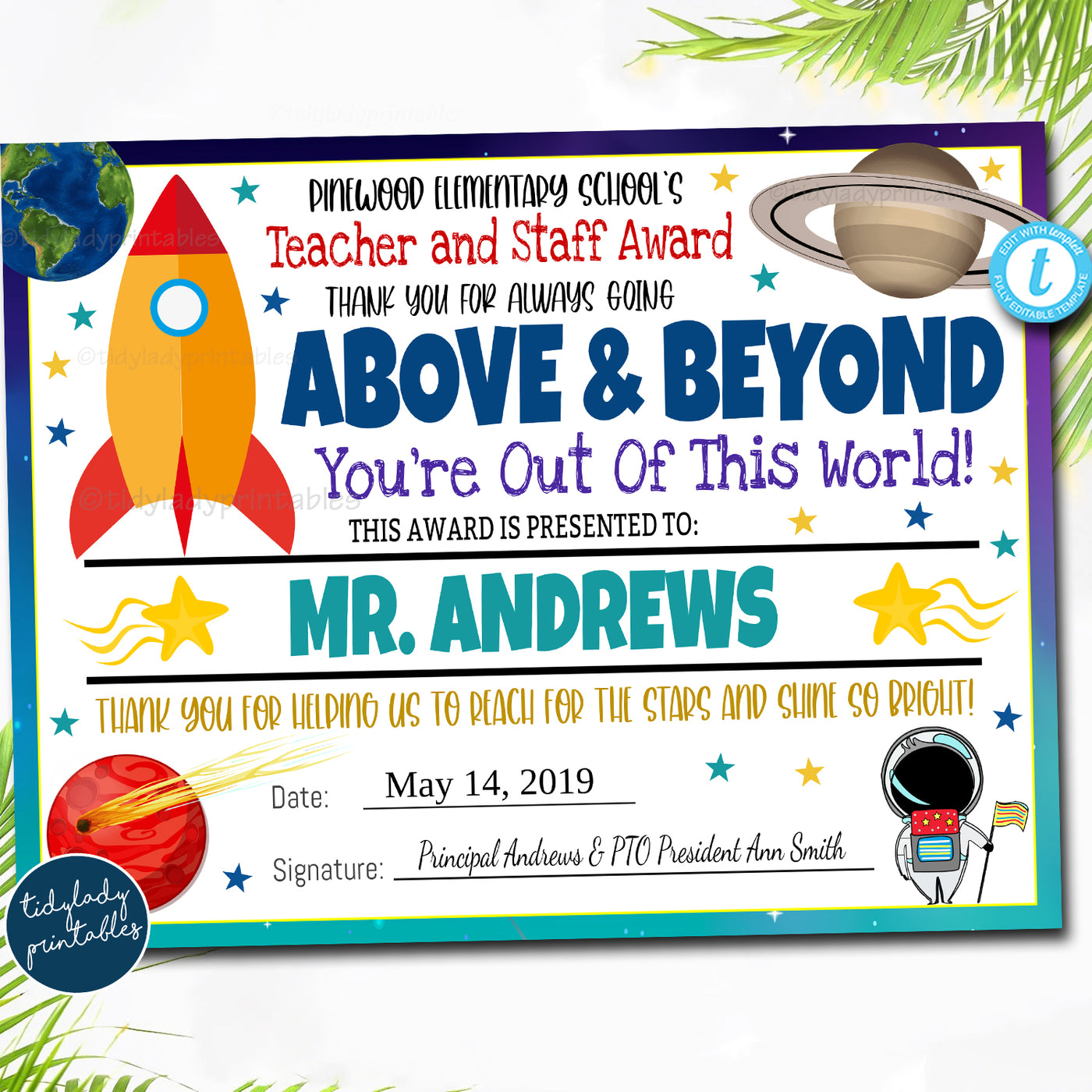 Outer Space Theme Teacher Appreciation Week Printable Party Set ...