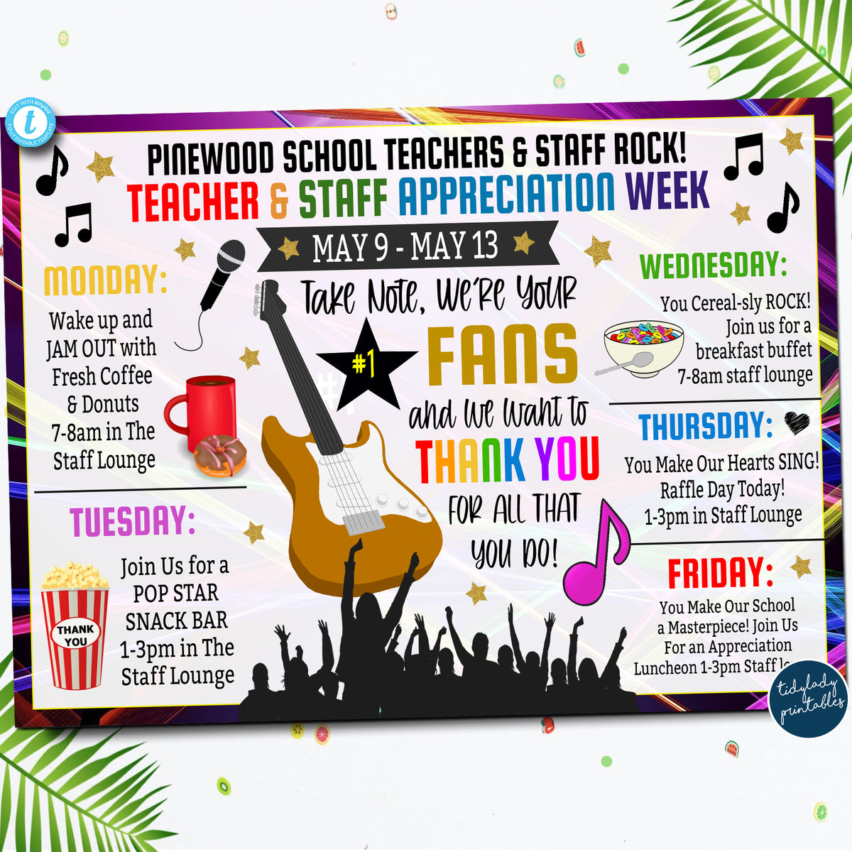 Rockstar Theme Teacher Appreciation Week Itinerary Printable — TidyLady ...
