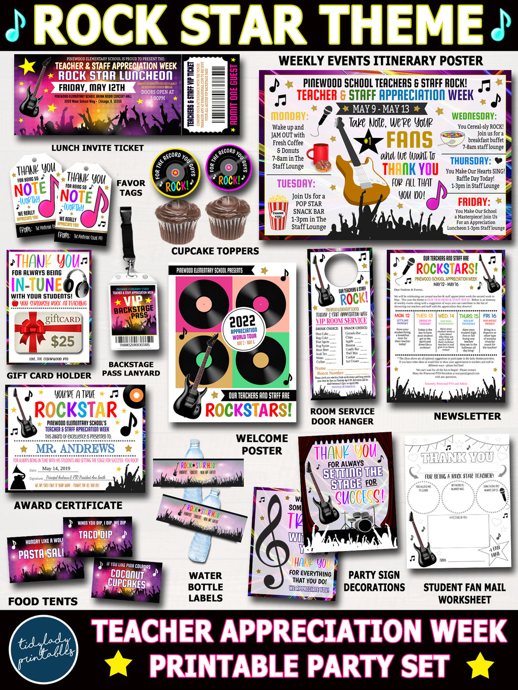Rockstar Theme Teacher Appreciation Week Printable Party Set — TidyLady ...