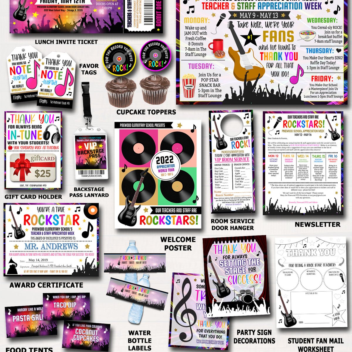 Rockstar Theme Teacher Appreciation Week Printable Party Set — TidyLady ...