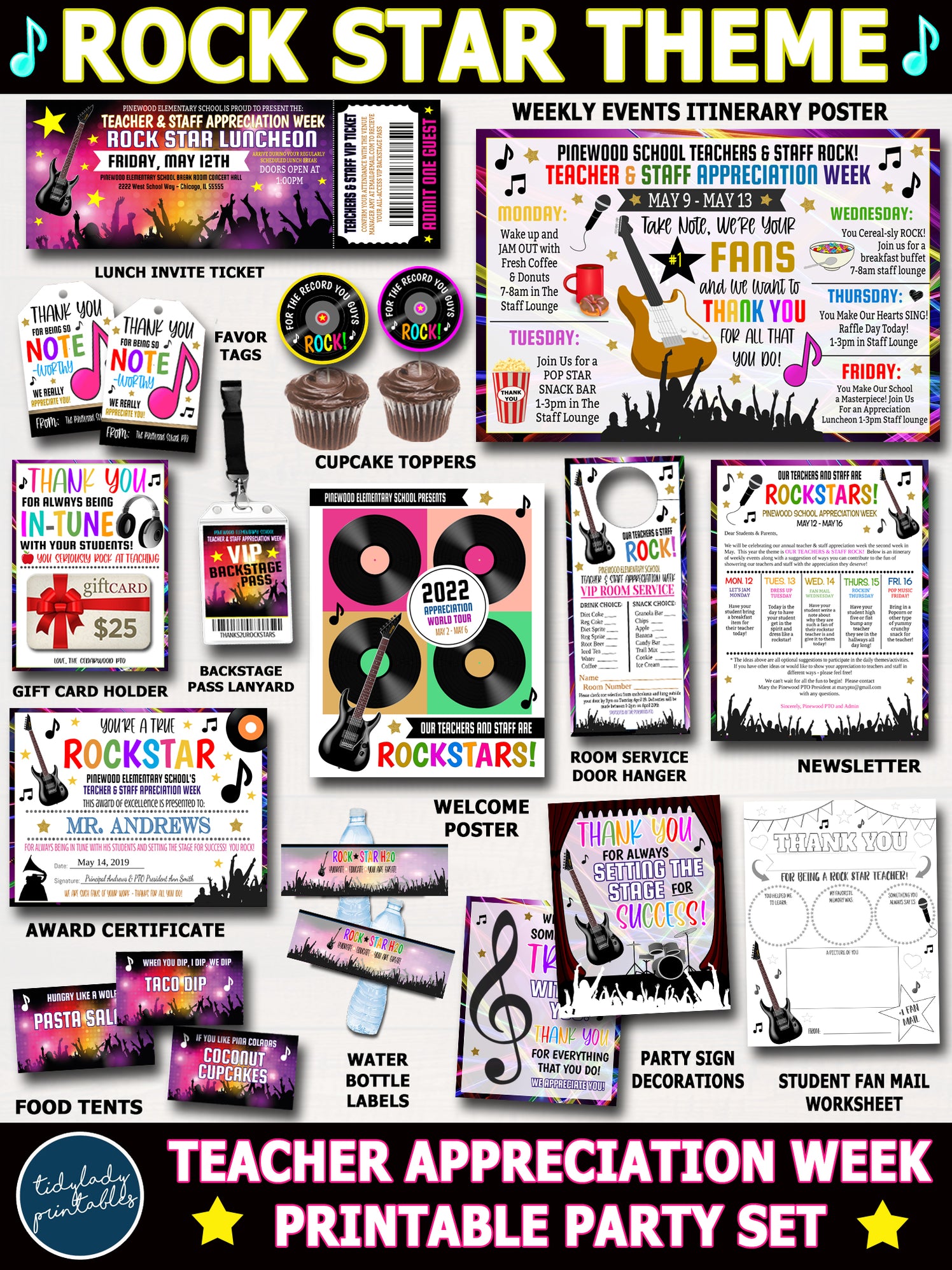 Rockstar Theme Teacher Appreciation Week Printable Party Set — TidyLady ...