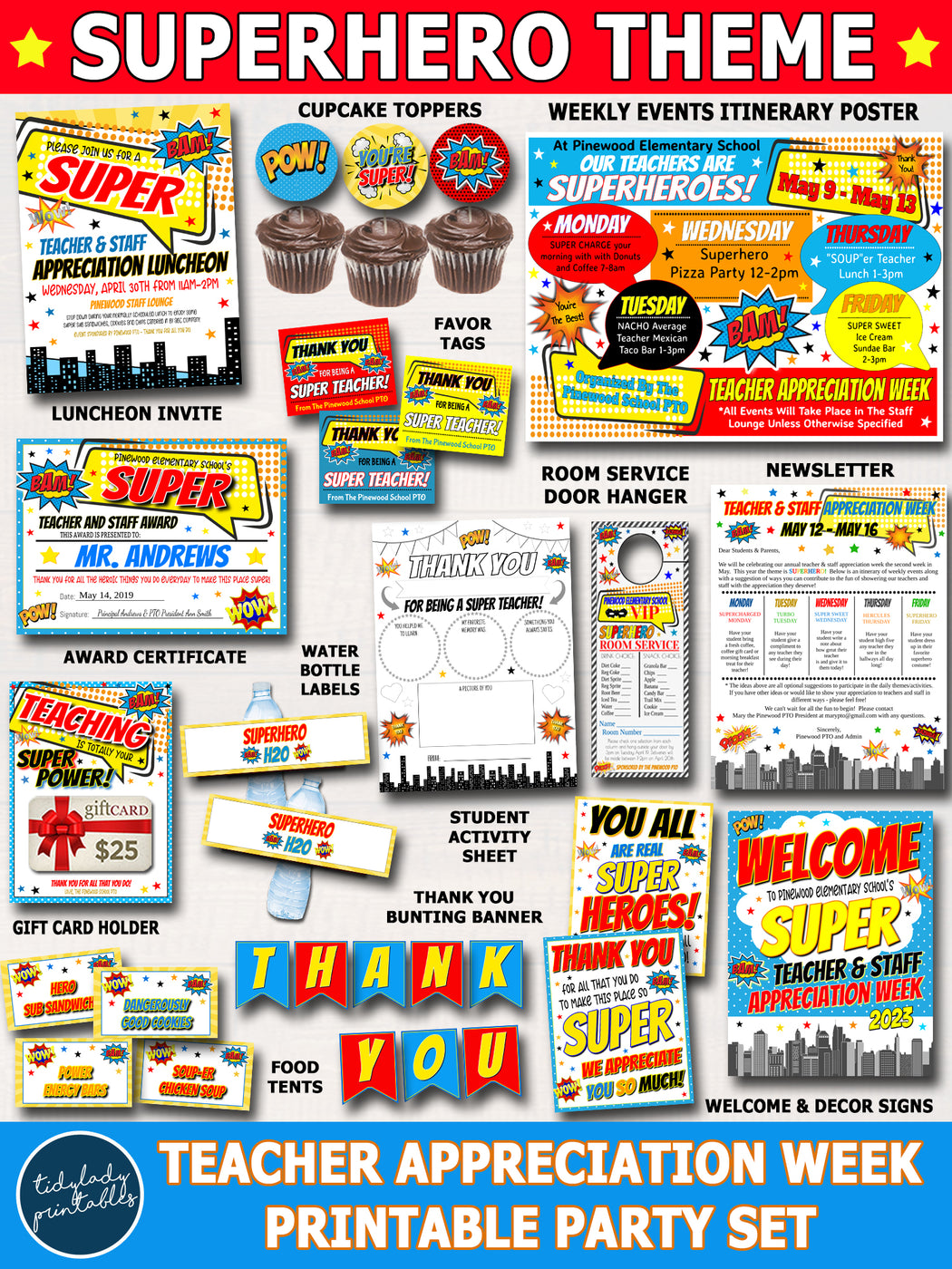 Superhero Theme Teacher Appreciation Week Printable Party Set ...