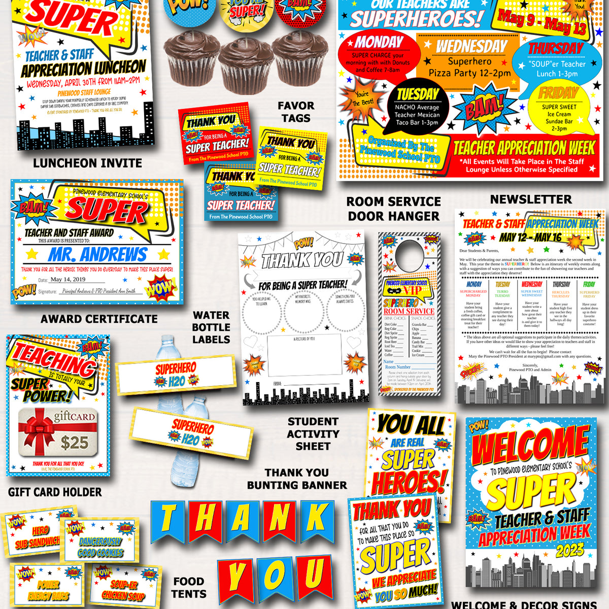 Superhero Theme Teacher Appreciation Week Printable Party Set ...