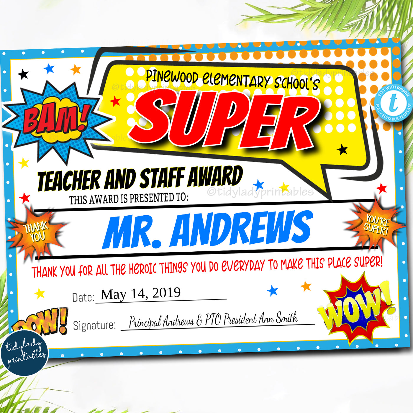Superhero Theme Teacher Appreciation Week Award Certificates — TidyLady ...