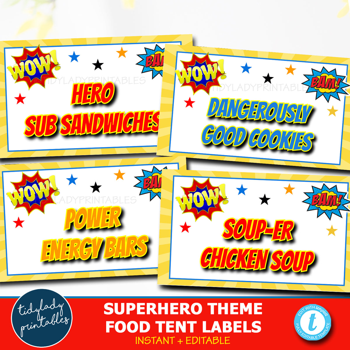 Superhero Theme Party Food Tent Labels | TidyLady Printables