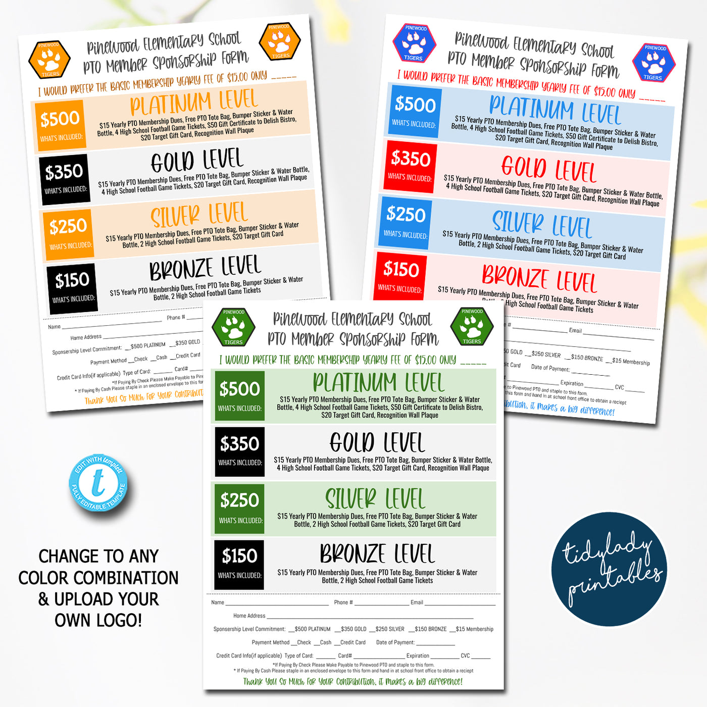 School Pto Pta Donations Sponsorship Form Printable Template — TidyLady ...